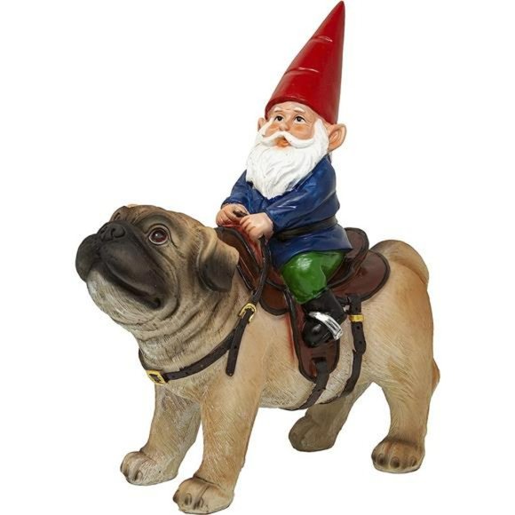 Accents | Garden Gnome Statue Gnome Riding A Pug Indooroutdoor Garden ...